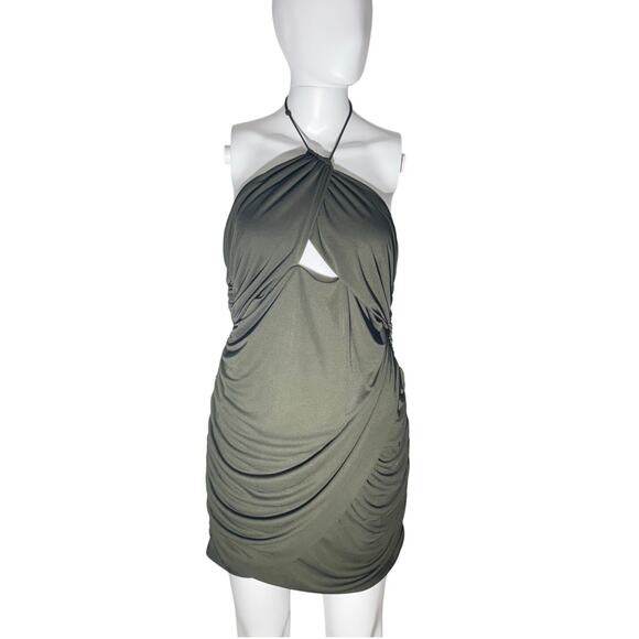 Zara | Dresses | Zara Xl Olive Green Ruched Cutout Halter Mini Dress Draped | Poshmark